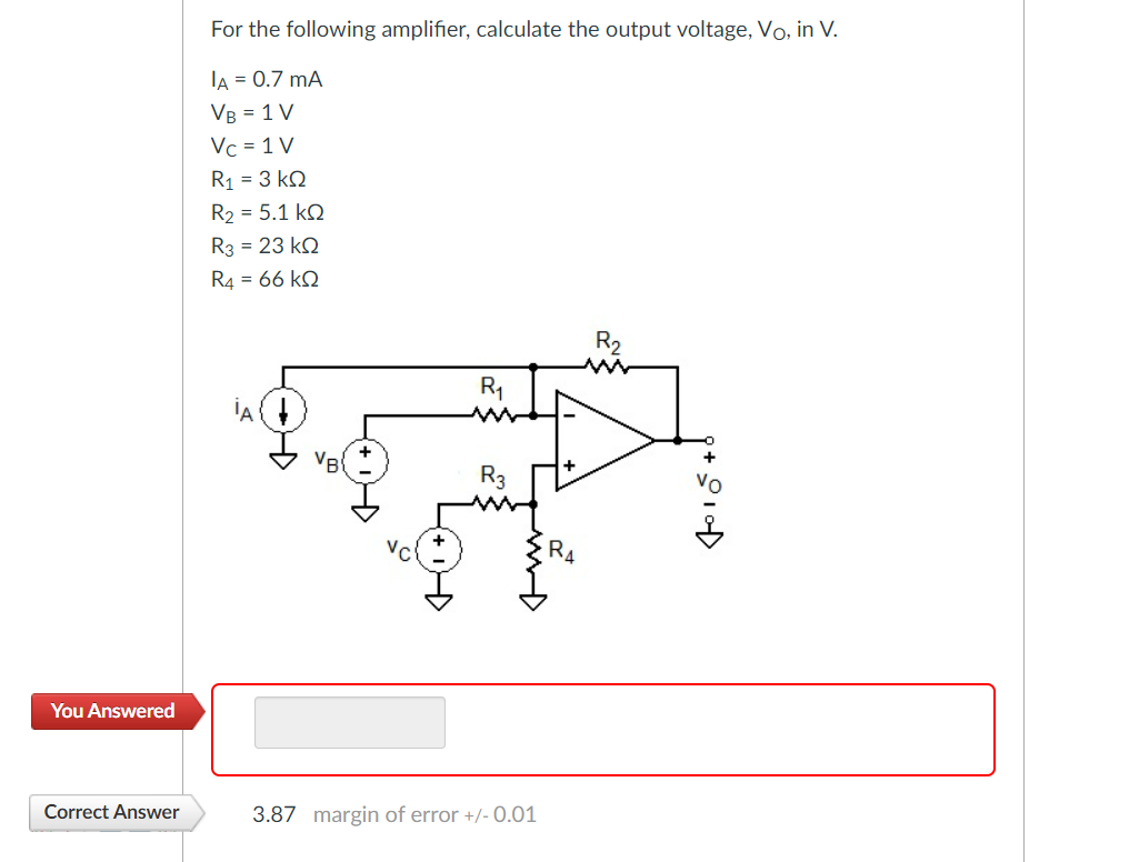 Solved For the following amplifier, calculate the output | Chegg.com