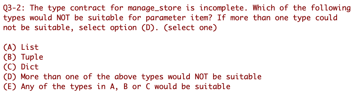 Solved from typing import Dict def manage_store(store_data: | Chegg.com