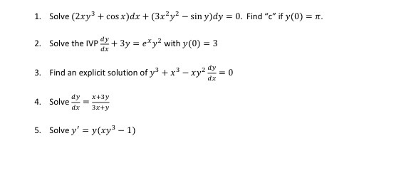 Solved Solve (2xy^3 + cos x)dx + (3x^2y^2 - sin y)dy = 0. | Chegg.com
