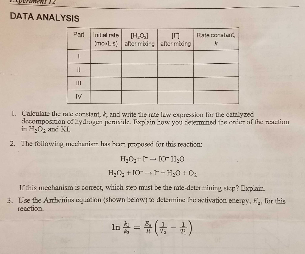 Solved Run Volume of H2O2 (mL) Volume of KI Volume of water | Chegg.com