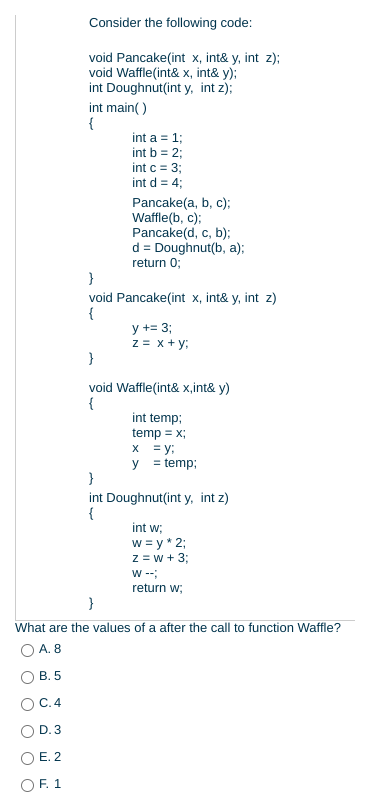Solved Consider the following code: void Pancake(int x, int& | Chegg.com