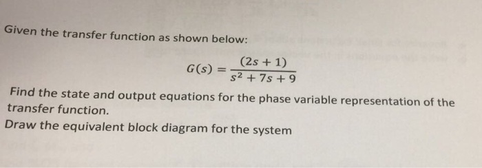 Solved Given the transfer function as shown below; G(s) = | Chegg.com