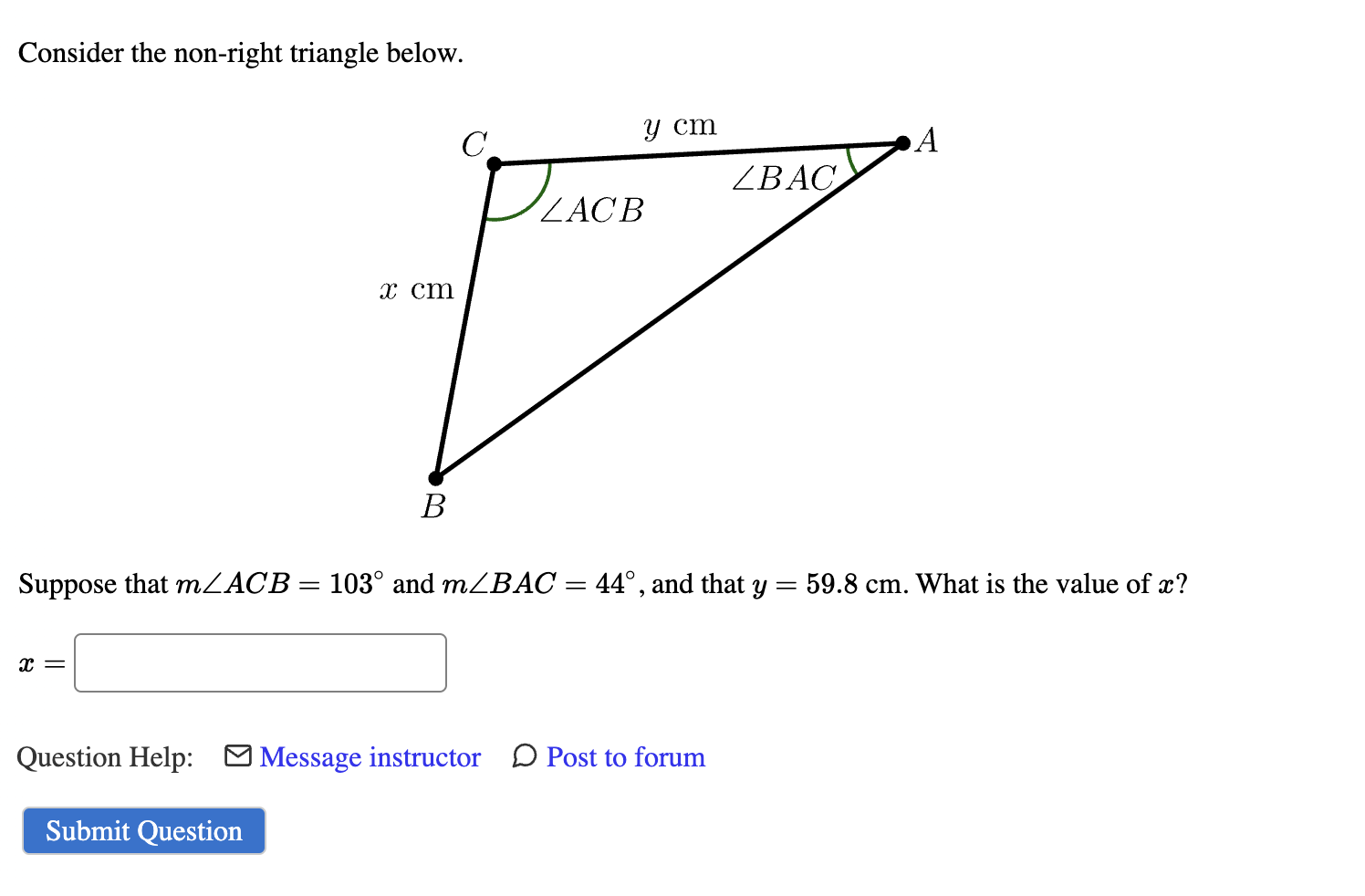 Solved Consider the non-right triangle below. Suppose that | Chegg.com