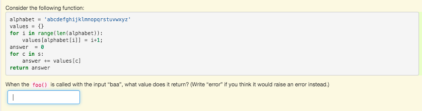 Solved Consider the following function: alphabet = | Chegg.com