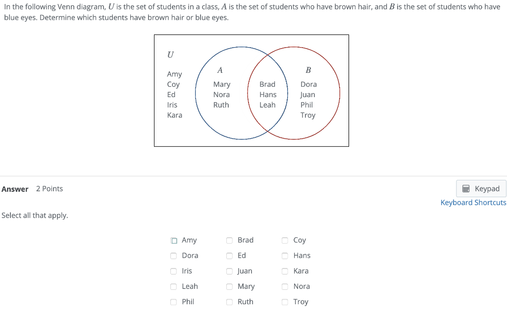 Solved In the following Venn diagram, U is the set of | Chegg.com