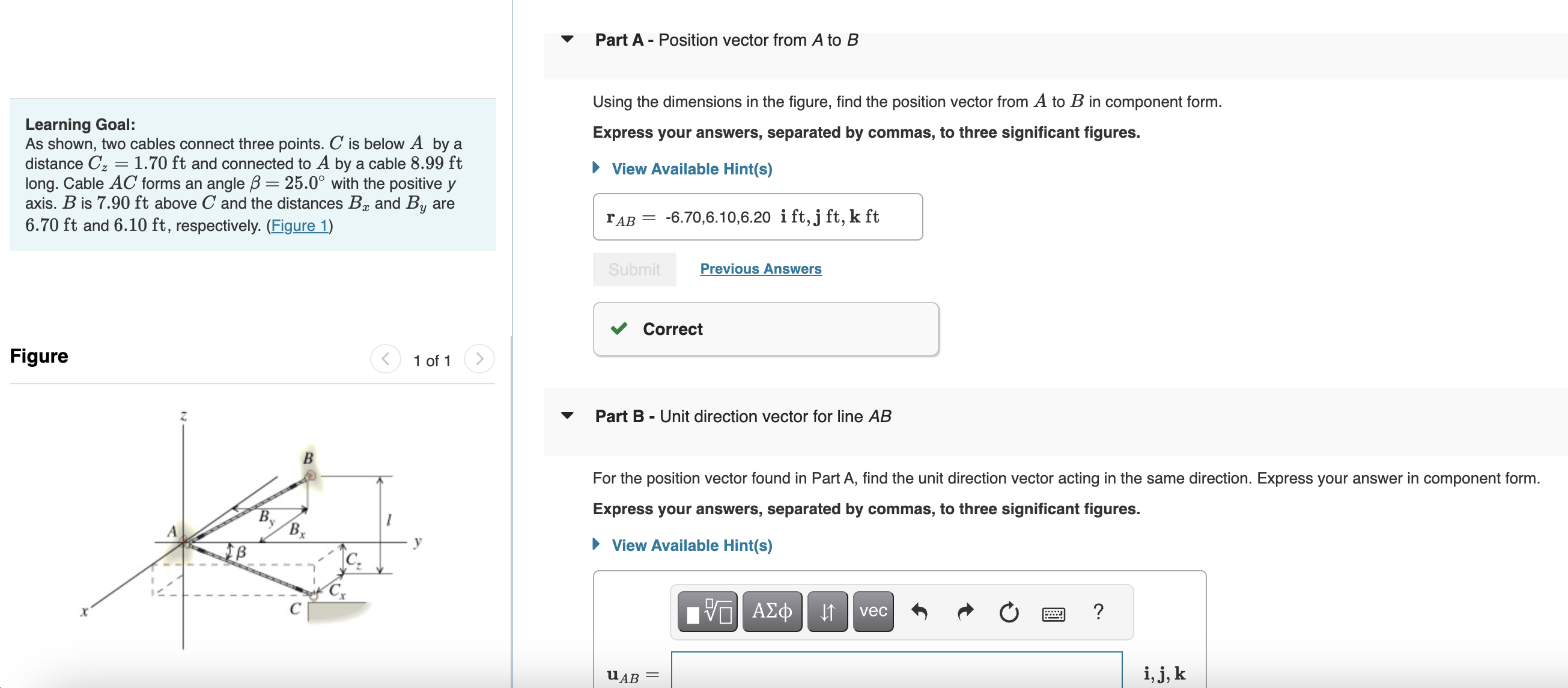 Solved Learning Goal: As shown, two cables connect three | Chegg.com