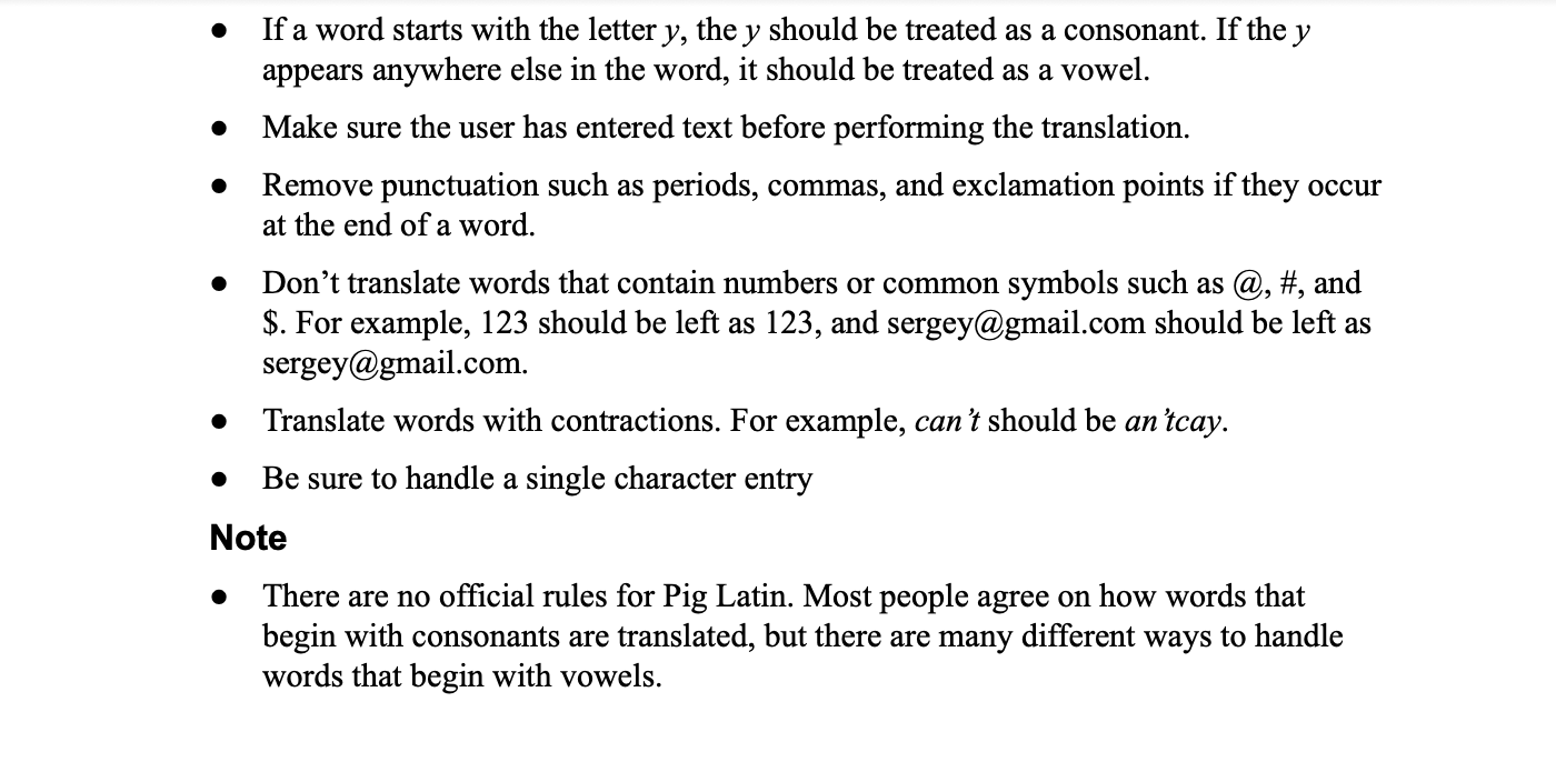 Solved Project 13-3: Pig Latin Translator Create an | Chegg.com