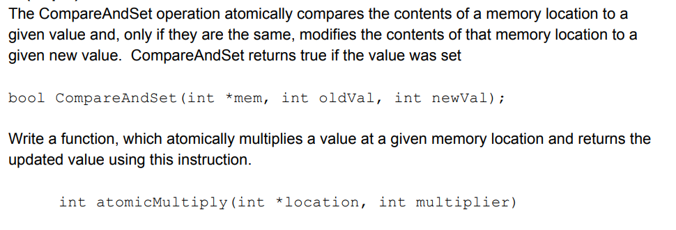 Solved The CompareAndSet operation atomically compares the | Chegg.com