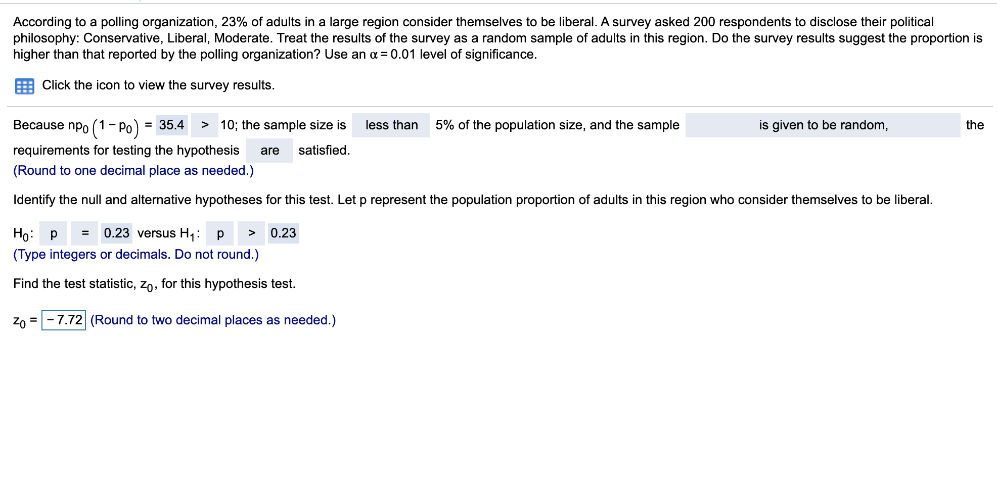 Solved According to a polling organization, 23 % of adults | Chegg.com