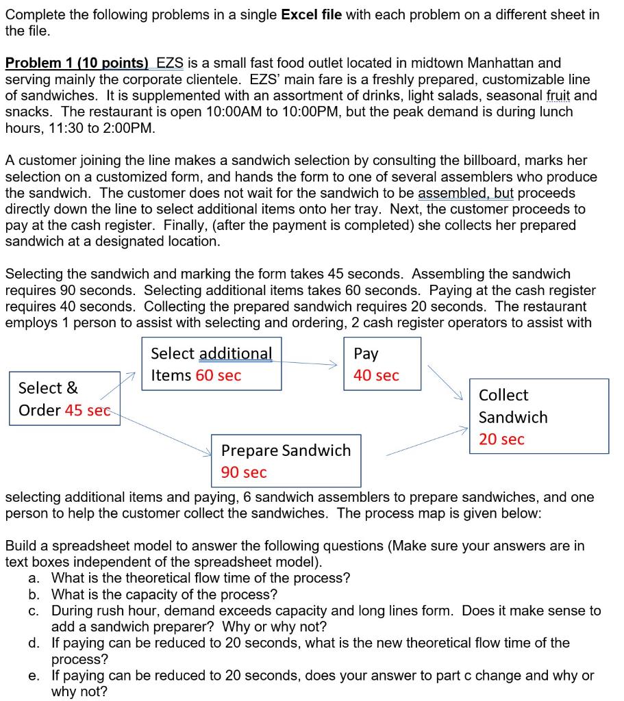 Solved Complete the following problems in a single Excel | Chegg.com