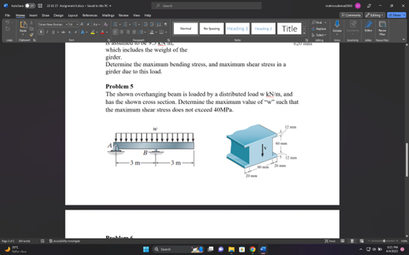 Solved The shown overhanging beam is loaded by a distributed | Chegg.com