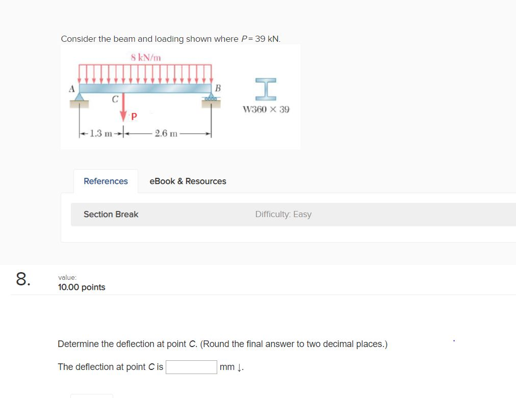 Solved Consider the beam and loading shown where P 39 kN. S | Chegg.com