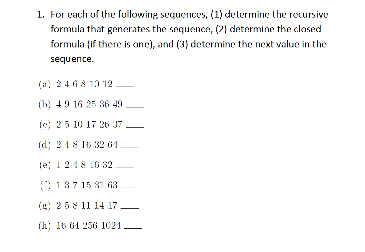 Solved 1. For each of the following sequences, (1) determine | Chegg.com