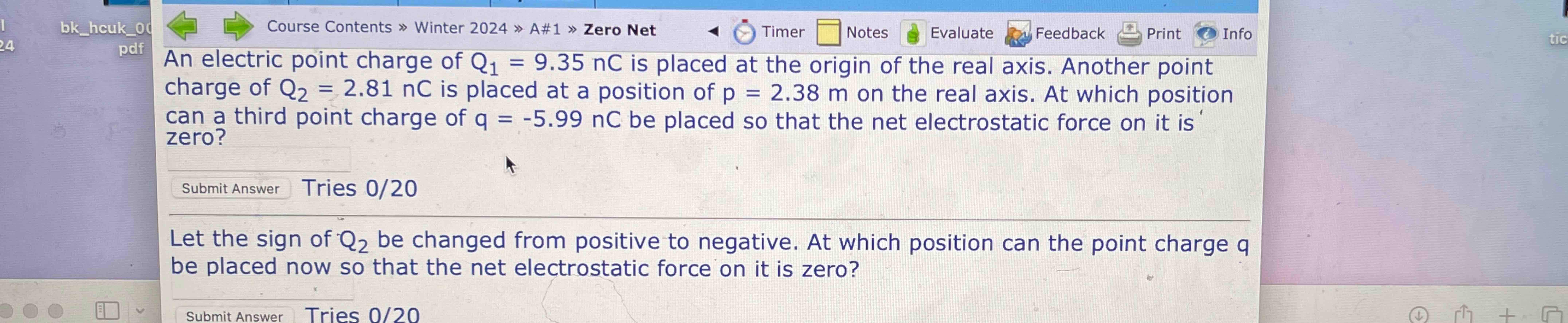 Solved An electric point charge of Q1=9.35nC ﻿is placed at | Chegg.com