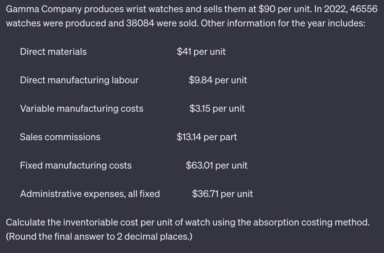 Solved Gamma Company produces wrist watches and sells them | Chegg.com