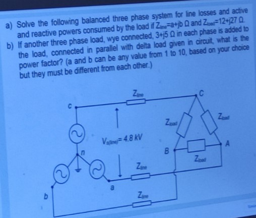 Solved a) Solve the following balanced three phase system | Chegg.com