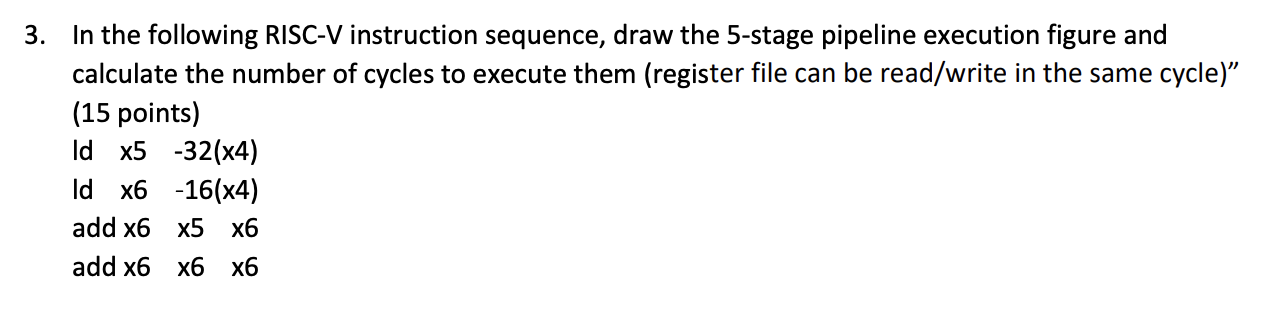 3. In the following RISC-V instruction sequence, draw | Chegg.com