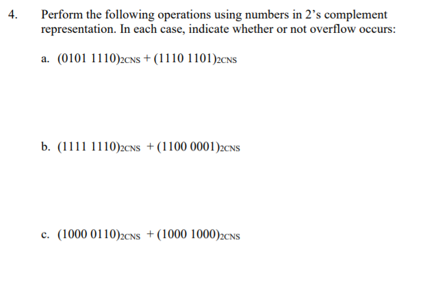 Solved 4. Perform the following operations using numbers in | Chegg.com