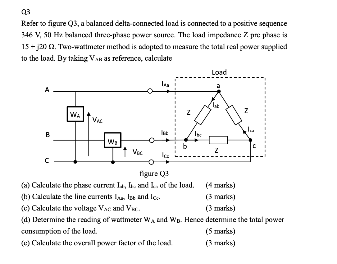 Solved Refer to figure Q3, a balanced delta-connected load | Chegg.com