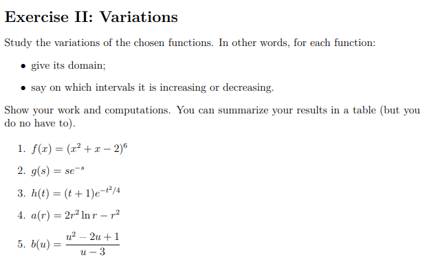Solved Exercise II: Variations Study the variations of the | Chegg.com