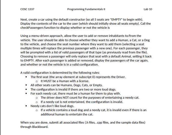 Solved Cosc 1337 Programming Fundamentals Ii Lab 10 Lab 10