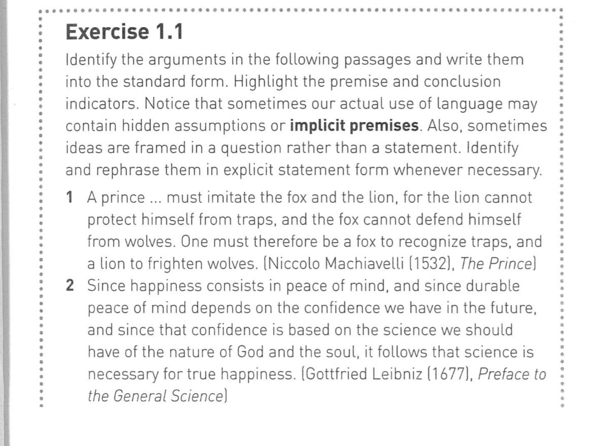 Solved Exercise 1.1Identify the arguments in the following | Chegg.com