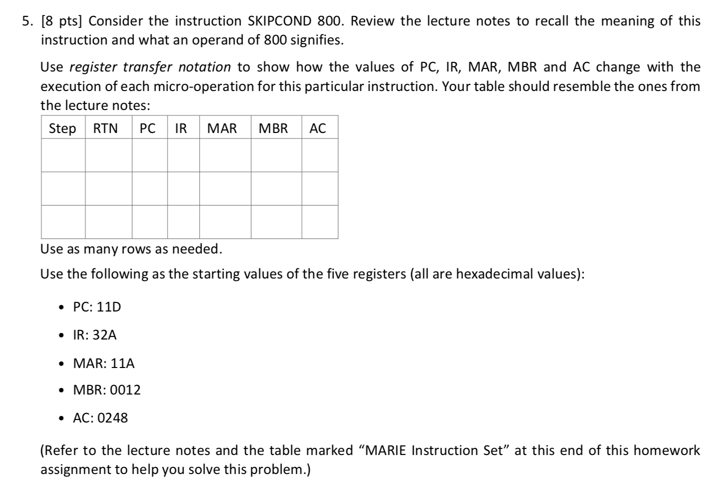 5. [8 pts] Consider the instruction SKIPCOND 800. | Chegg.com