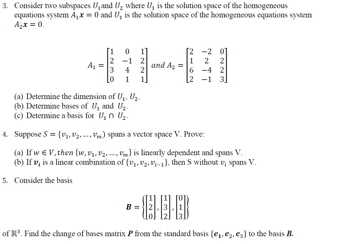 Solved Consider two subspaces U1 ﻿and U2 ﻿where U1 ﻿is the | Chegg.com