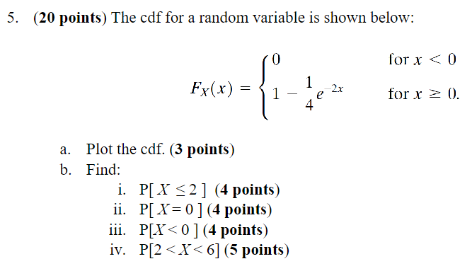 Solved (20 points) The cdf for a random variable is shown | Chegg.com