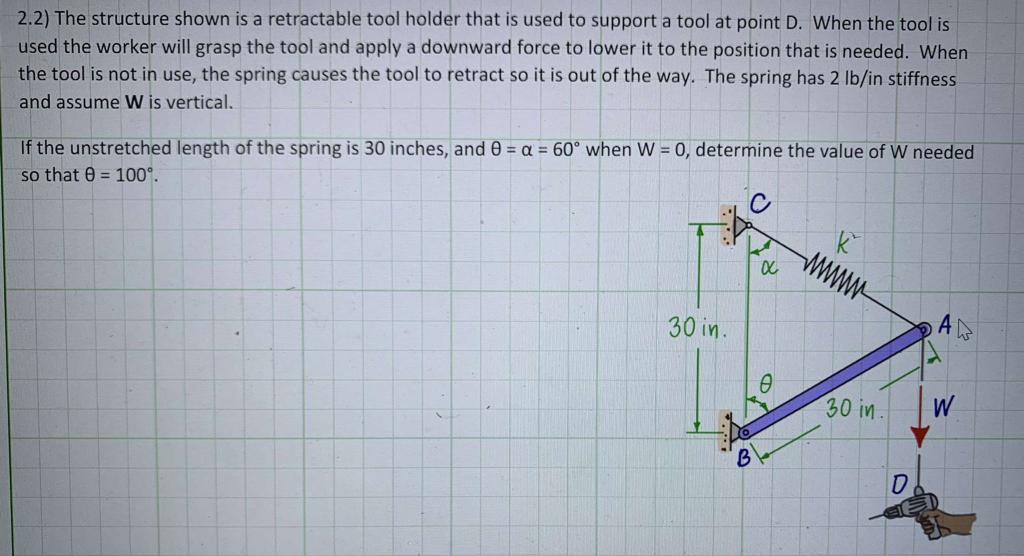 Solved 2.2) The structure shown is a retractable tool holder | Chegg.com