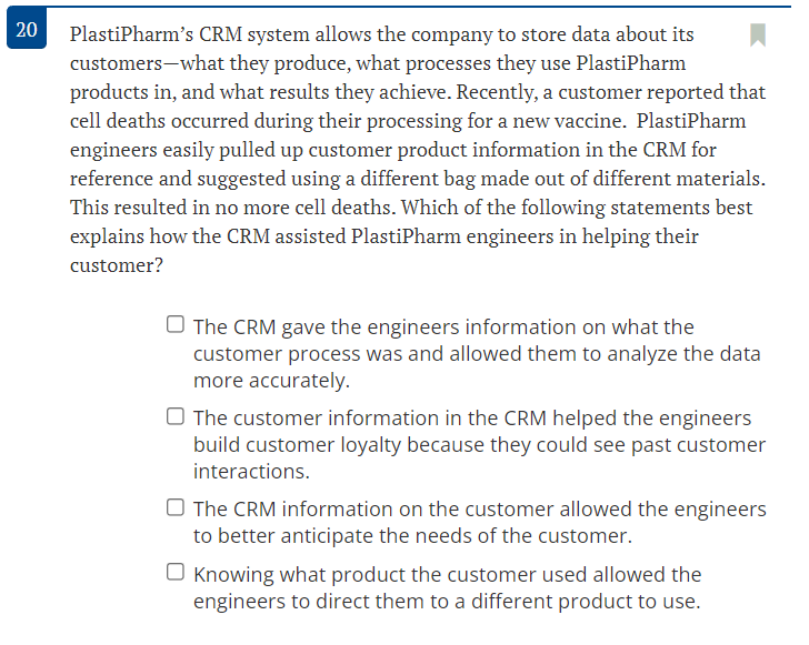 Solved PlastiPharm's CRM system allows the company to store | Chegg.com