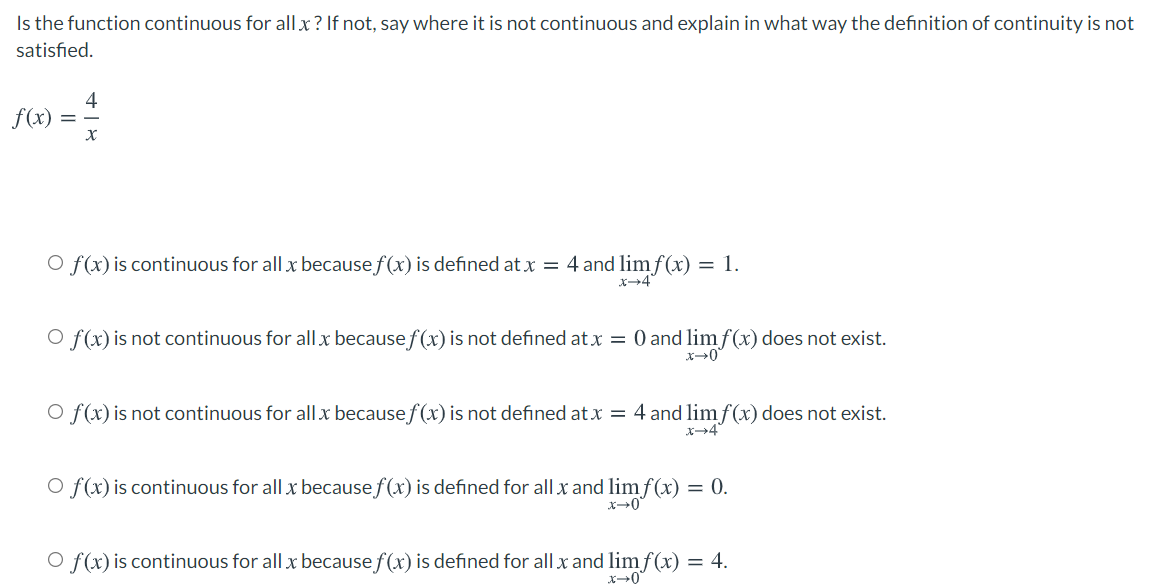 Solved Is the function continuous for all x ? If not, say | Chegg.com