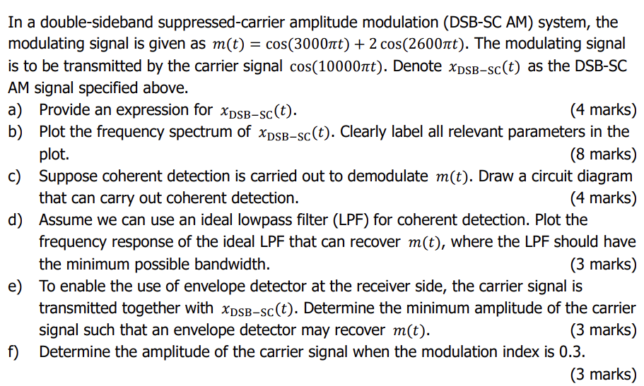 Solved In a double-sideband suppressed-carrier amplitude | Chegg.com