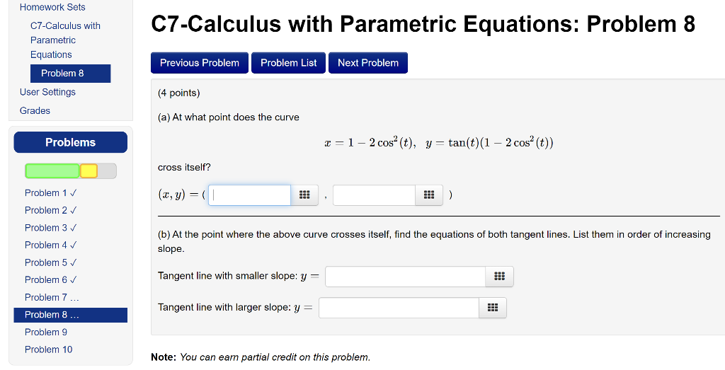 C7-Calculus with Parametric Equations: Problem 8 (4 | Chegg.com