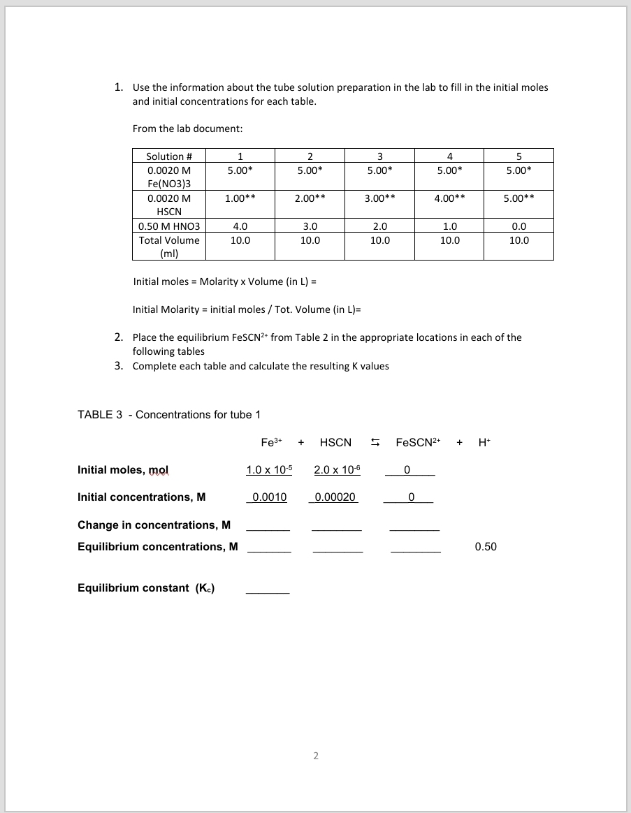 Determination of an Equilibrium Constant Pre-Lab | Chegg.com