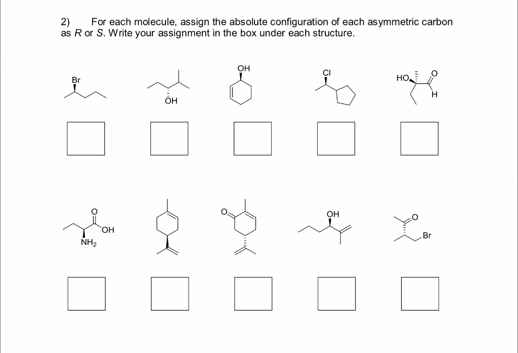 Solved 2) For each molecule, assign the absolute | Chegg.com