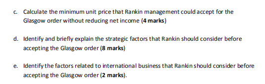 Rankin Company, located in the GTA, manufactures a | Chegg.com