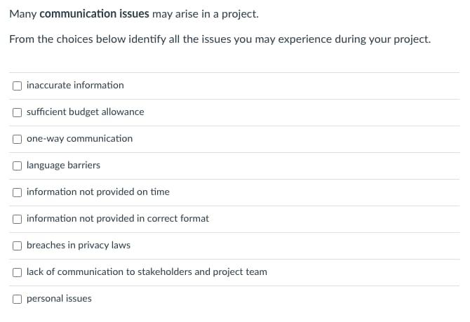 Solved Many communication issues may arise in a project. | Chegg.com