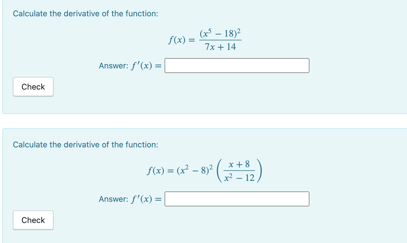 Solved Calculate the derivative of the function: (x – 182 | Chegg.com