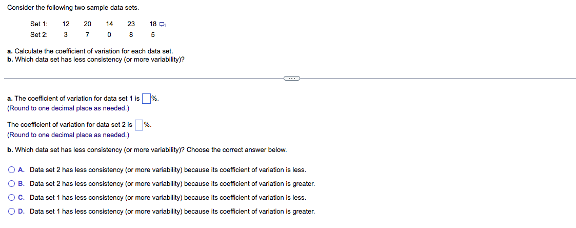 Solved Consider the following two sample data sets.a. | Chegg.com