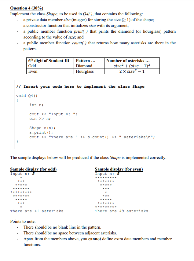 Solved Question 4 (30%) Implement the class Shape, to be | Chegg.com