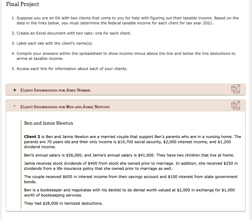 Solved 1. Suppose you are an EA with two clients that come | Chegg.com