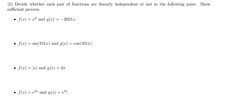 Solved (2) Decide whether each pair of functions are | Chegg.com