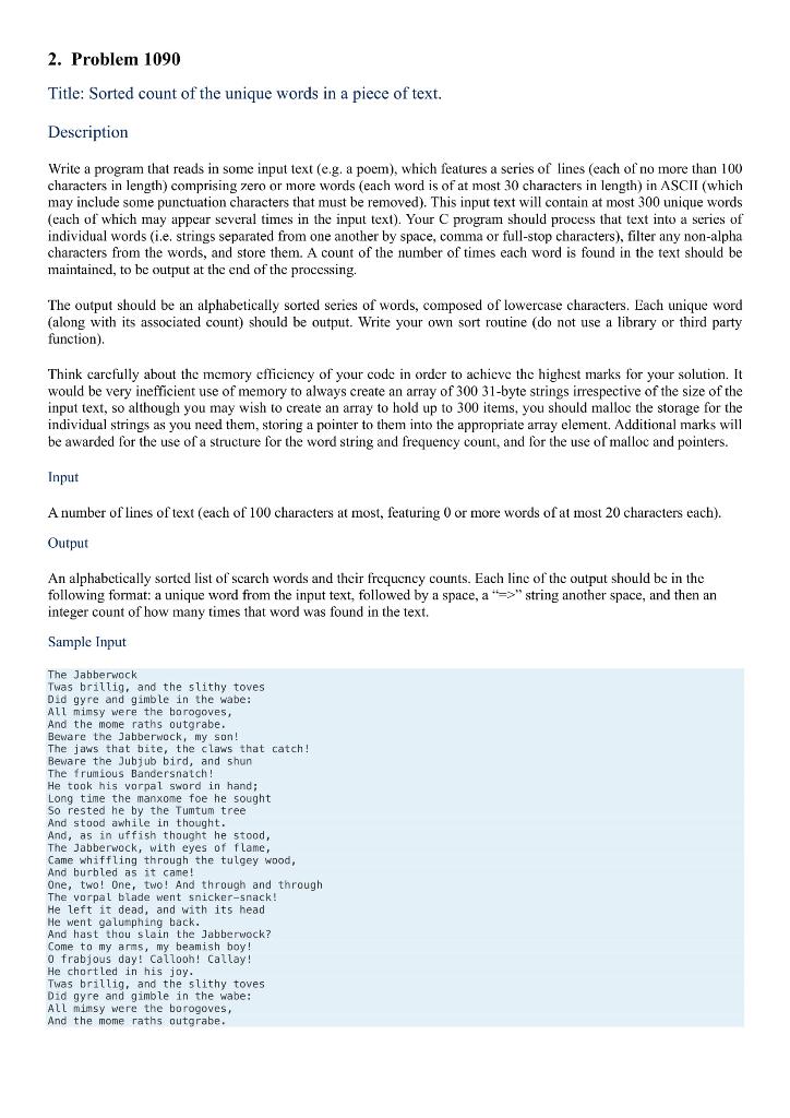 Solved 2. Problem 1090 Title: Sorted count of the unique | Chegg.com
