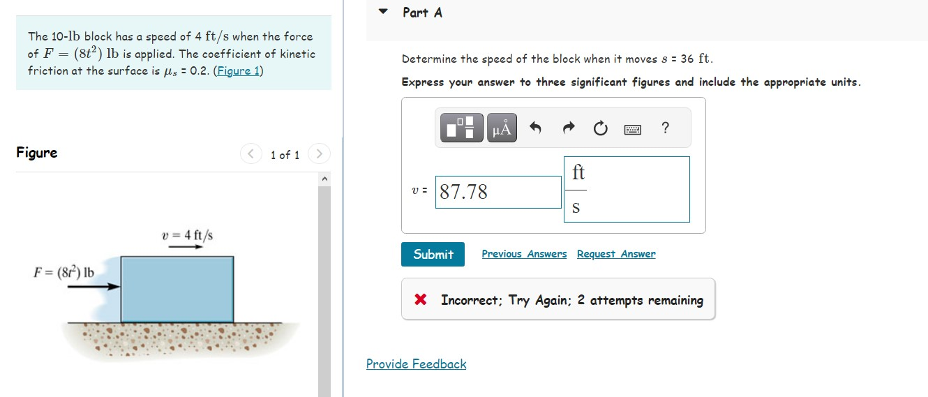 Solved The 10-lblb block has a speed of 4 ft/sft/s when the | Chegg.com