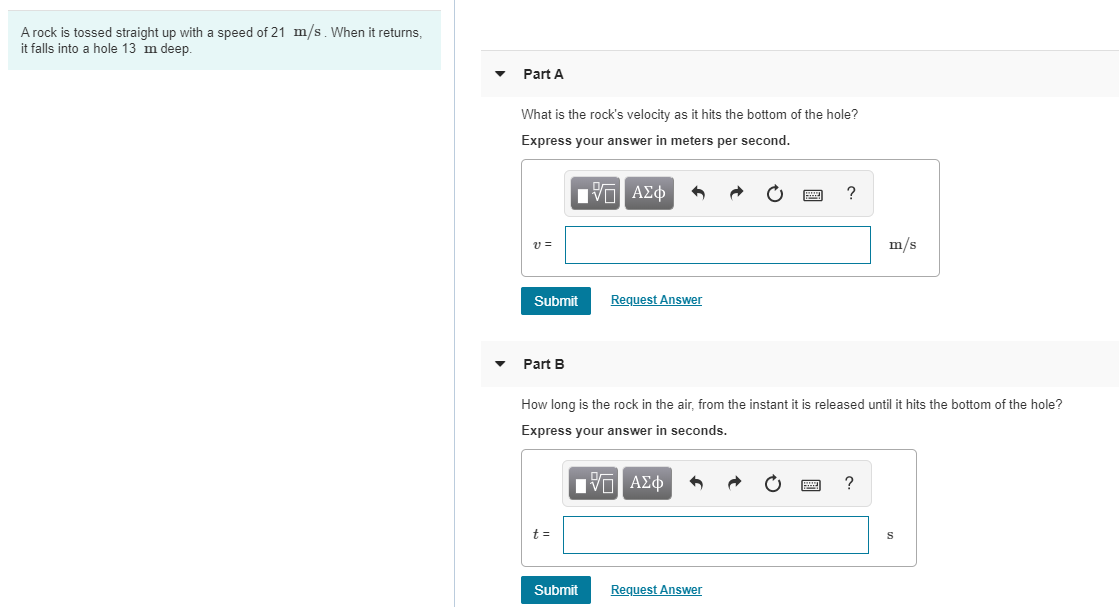 Solved A rock is tossed straight up with a speed of 21 m/s | Chegg.com
