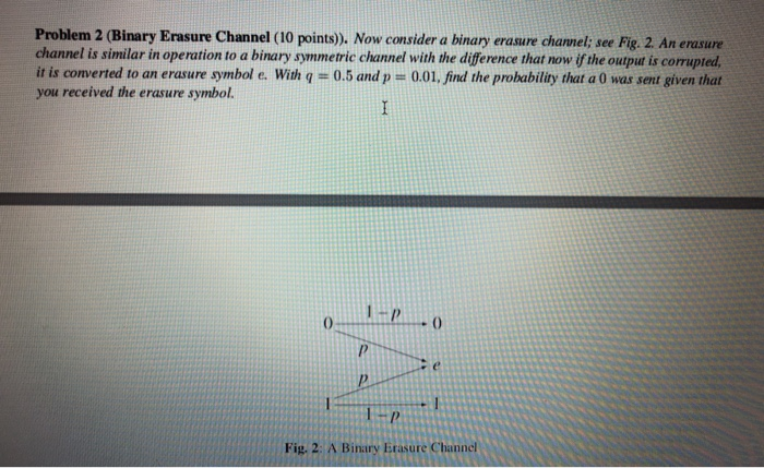 Solved Problem 2 (Binary Erasure Channel (10 points). Now | Chegg.com Solved Problem 2 (Binary Erasure Channel (10 points). Now | Chegg.com