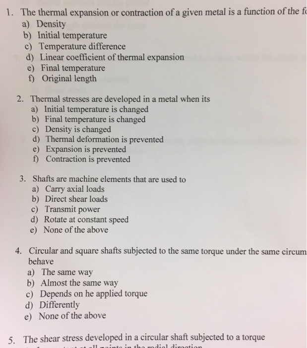 Solved The thermal expansion or contraction of a given metal | Chegg.com