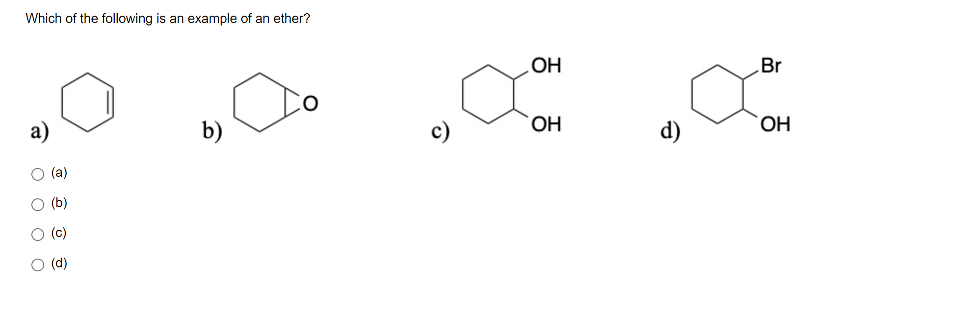Solved Which of the following is an example of an ether? a) | Chegg.com