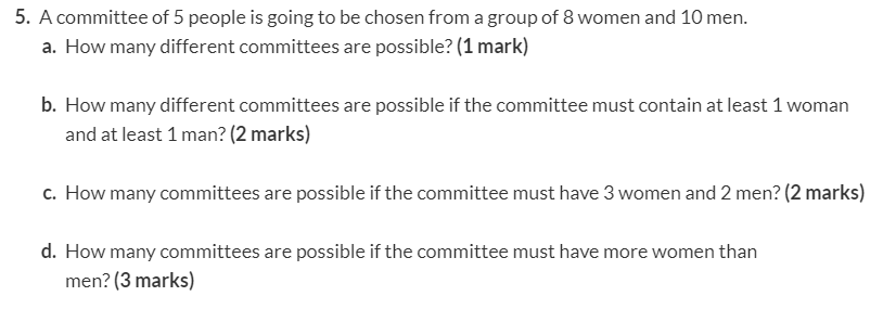 Solved 5. A committee of 5 people is going to be chosen from | Chegg.com